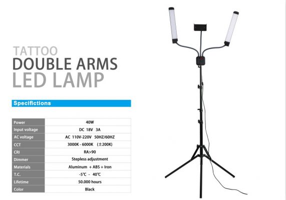 Light - Double Arm Tattoo LED Work Light | Body Graphics Tattoo Supply