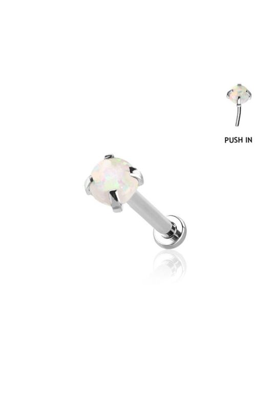 1pc-Opal prong set top push-in threadless labret | Body Graphics Tattoo ...